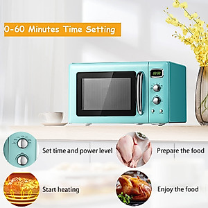 Retro Microwave Oven, SIMOE Compact Countertop Microwave 0.9 cu.ft. 900 W, Defrost & Auto Cooking Function, LED Display, Child Lock and Glass Turntable, ETL Certification