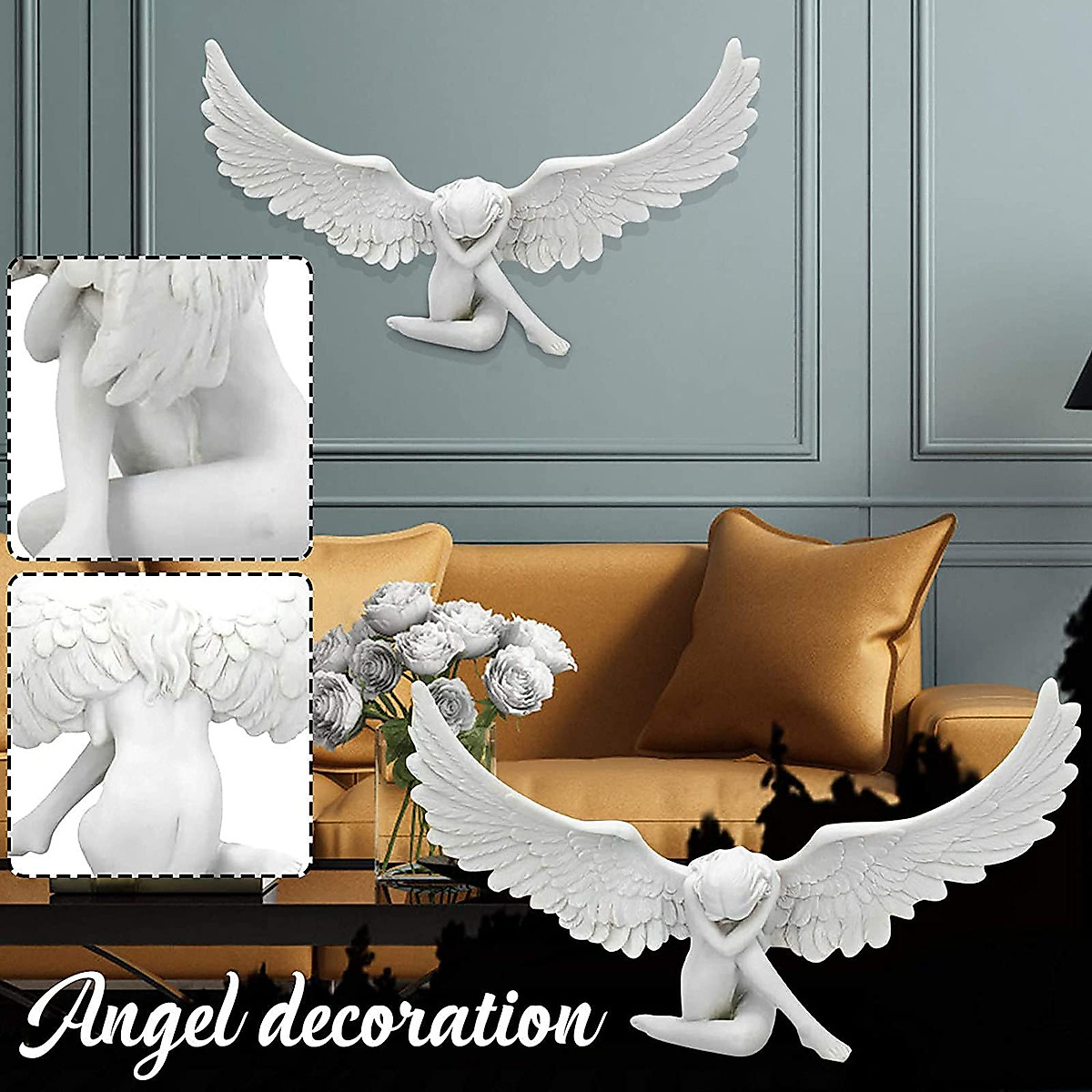 L-ELEGANT Angels Wings Garden Decor Statues,Angel Art Sculptures Ornaments for Bedroom Living Room,Redemption Angel Garden Figures Figurines Creative Angel Sculptures-Redemption Angel 18cm(7inch)