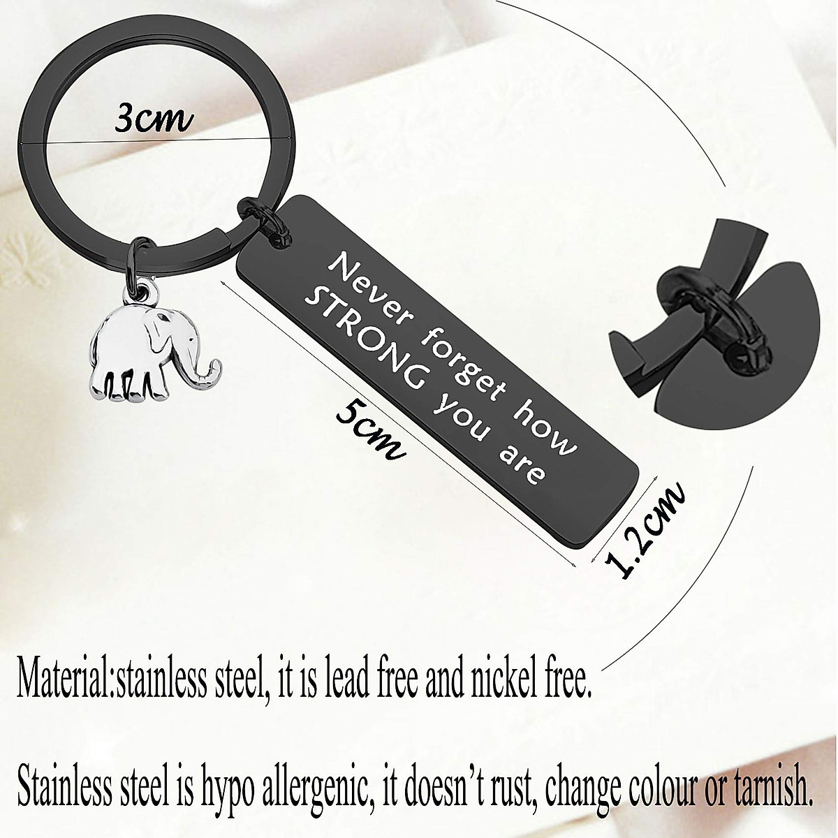 bobauna Elephant Keychain Never Forget How Strong You Are Strength Jewelry Uplifting Gift For Friend Family Animal Lovers (never forget black)