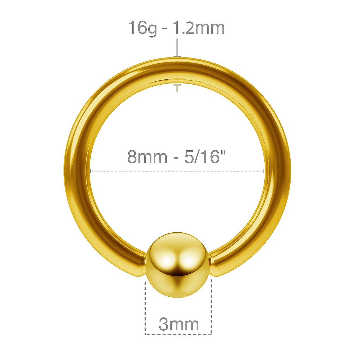 4pc 16g Stainless Steel Captive Bead Ring Earrings Ball Gauge Hoop Tragus Daith Septum Helix BCR 8mm