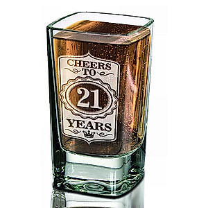 Single Personalized 21st Shot Glass Cheers to 21 Years Glass Custom Engraved Birthday College Party Gift Anniversary for 30th 40th 50th 60th 70th 80th Celebration Gift