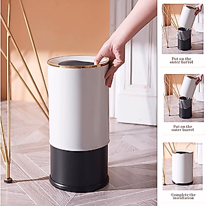 YOJIA 9L/2.4 Gallons Modern Round Waste Basket,Champagne Gold Open Top Metal Trash Can with Removable Lid,Gold Garbage Can for Bathroom,Bedroom,Vanity, Hotel,Office(Champagne Gold, 9L)