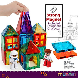 Magnetic Tiles for Kids,100 Pcs Magnetic Blocks for Kids Ages 4-8, Educational Tiles and Stem Toys with 2 Characters, Magnetic Building Blocks for Preschool Kids Recreational, Learning,Creativity