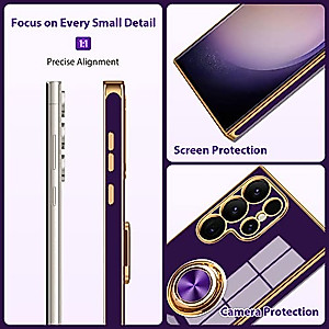 HoneyAKE for Samsung Galaxy S23 Ultra 5G Case with Kickstand Heart Keychain for Women Girls Plating Rotation Ring Holder Soft Silicone Shockproof Bumper Protective Cover for Galaxy S23 Ultra,Purple