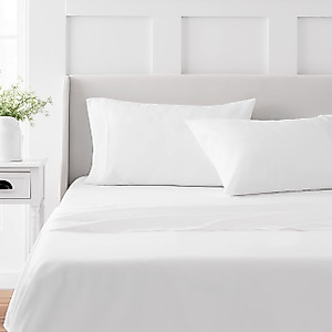 MARTHA STEWART 100% Cotton King Sheet Set - 4 Piece, Soft, Smooth, Durable, Easy Care, 16" Deep Pocket Sheets, Bedding Sheets, Sateen Sheet, 1 Flat, 1 Fitted, 2 Pillowcases, White
