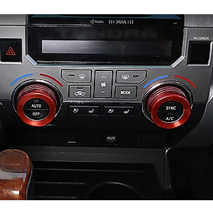 iJDMTOY 5pc-Set Red Aluminum Air Conditioner Stereo Volume/Tune 2WD/4WD Switch Turner Ring Covers Compatible with 2017-2021 Toyota Tundra w/ 2-AC Center Console