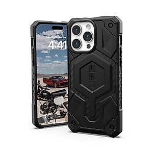 URBAN ARMOR GEAR UAG Designed for iPhone 15 Pro Max Case Monarch Pro Carbon Fiber 6.7" Compatible with MagSafe Bundle with U by UAG Magnetic Wireless Portable Charger 18W Power Bank Black