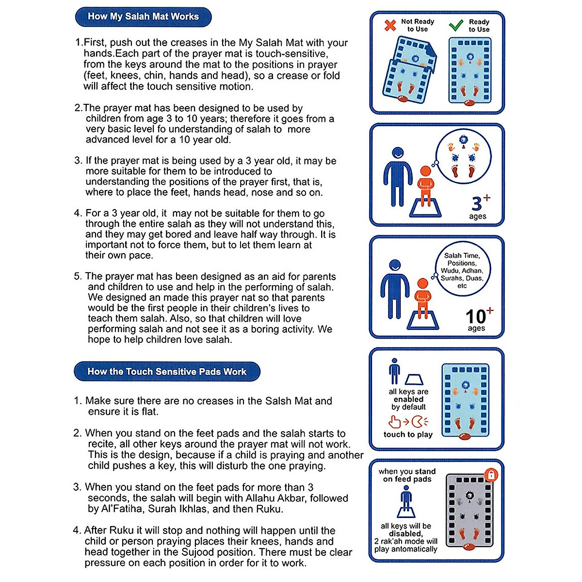 Electronic Muslim Prayer Mat, Convenient 7 Languages Multifunctional Smart Muslim Prayer Mat for Children Over 3 Years Old