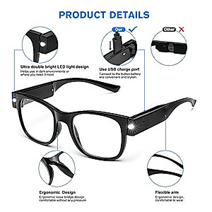 OuShiun USB Rechargeable Led Reading Glasses Lighted Eyewear for Women Men (Black, 3.5X)