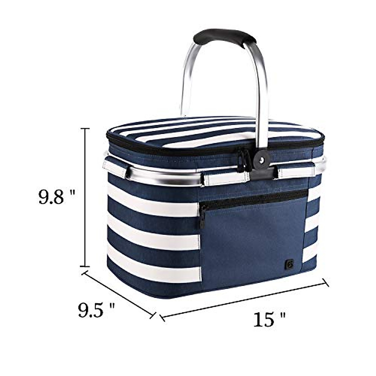 ALLCAMP Insulated Picnic Baskets Shoping Basket Cooler Bag Collapsible Portable Picnic Basket (Blue White Stripe)