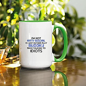 Funny Sudoku Gift for Smart People Who Prefer Solving Puzzles to Talking 11oz 15oz Inner Color Accent Mug