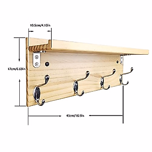 lomejii Wood Wall Coat Rack Wall Mount 4 Hooks with Shelf, Modern Decor Wooden Wall Mounted Shelves,Great Hanger Float and Rail for Hanging in Entryway Hallway Mudroom Farmhouse Living Room