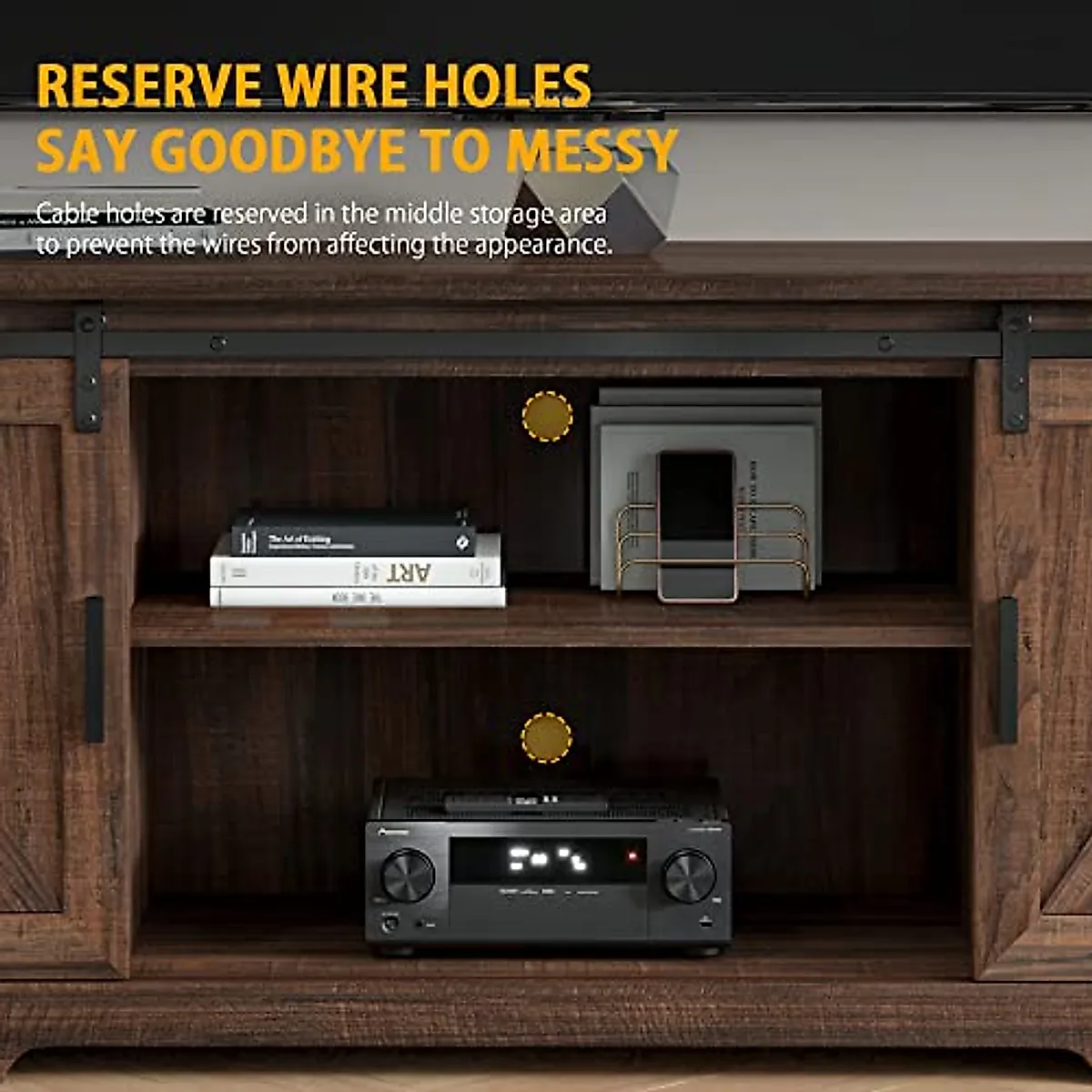 Kasibie Farmhouse 65" TV Stand, Modern TV Stand Brown, Entertainment Center with Storage Cabinet, Sliding Barn Door Media Cabinet (Brown)