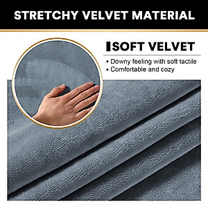 PrinceDeco 3 Pieces Couch Covers Soft Velvet Couch Covers for 2 Cushion Sofa Loveseat Covers Width Up to 72 Inch Anti Slip Love Seat Furniture Protector, Machine Washable(Medium, Stone Blue)