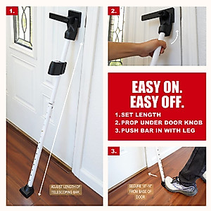 SECURITYMAN 2-in-1 Door Security Bar with Alarm & Sliding Door Stopper Security Bar with 120db Loud Alert Siren - Durable & Rugged Iron, (Protects Against Scratches), White 2021 Model (SECURITYBARS)