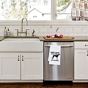 BDPWSS Greyhound Kitchen Towel Pet Dog Lover Gift Just A Girl Who Loves Greyhounds Dish Towel for Dog Owner Dog Mom Gift (Girl Lover Greyhounds TW)