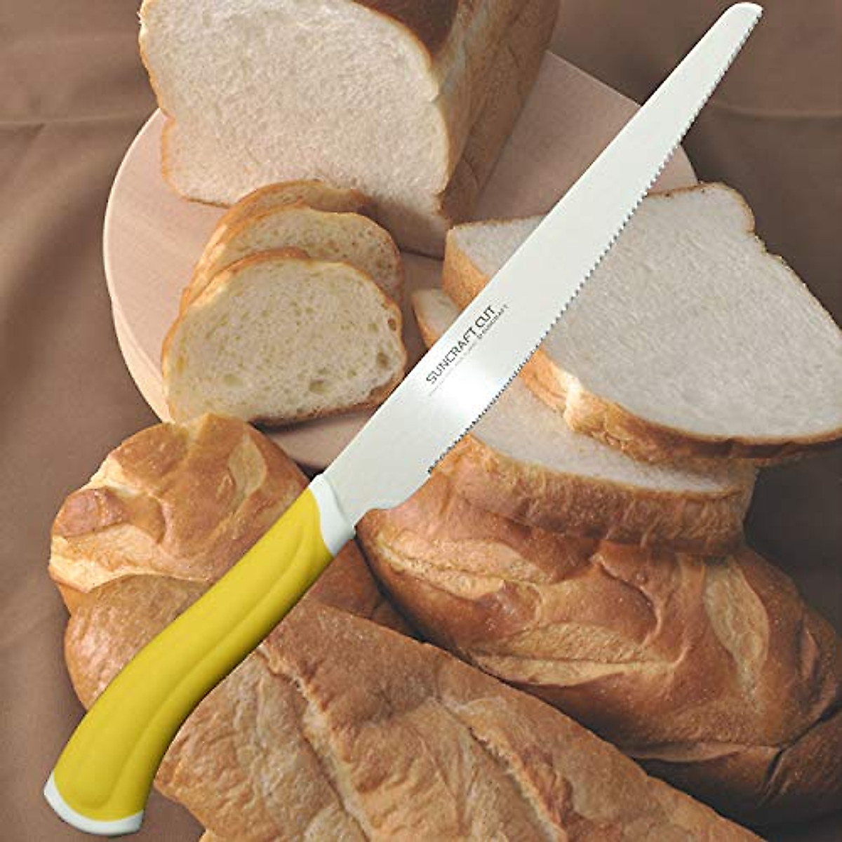 Suncraft HE-2101 Bread Knife, Smooth, Bread Cutter, Cuts Freshly Baked and Hard Breads, Loved by Professionals, Made in Japan