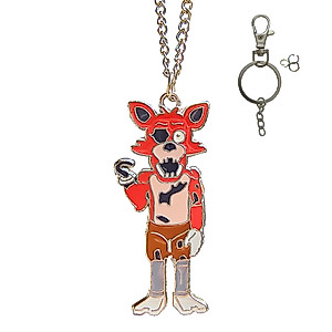 MONSTER ROSER Gift Box Jewelry For Fnaf Fan, Pendant Necklace Keychain 2In1, Gift For Kids Gamer 5 Night Freddy, Fazbear Bonnie Free Hugs (Foxy)