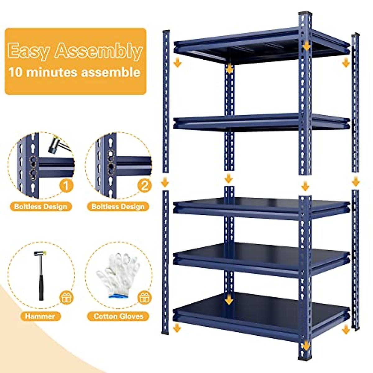 REIBII 72" Garage Shelving Heavy Duty Garage Storage Shelves Load 1700LBS Adjustable Heavy Duty Shelving 5 Tier Metal Shelving for Storage Industrial Shelving 31.9" W x 17.1" D x 72" H Blue