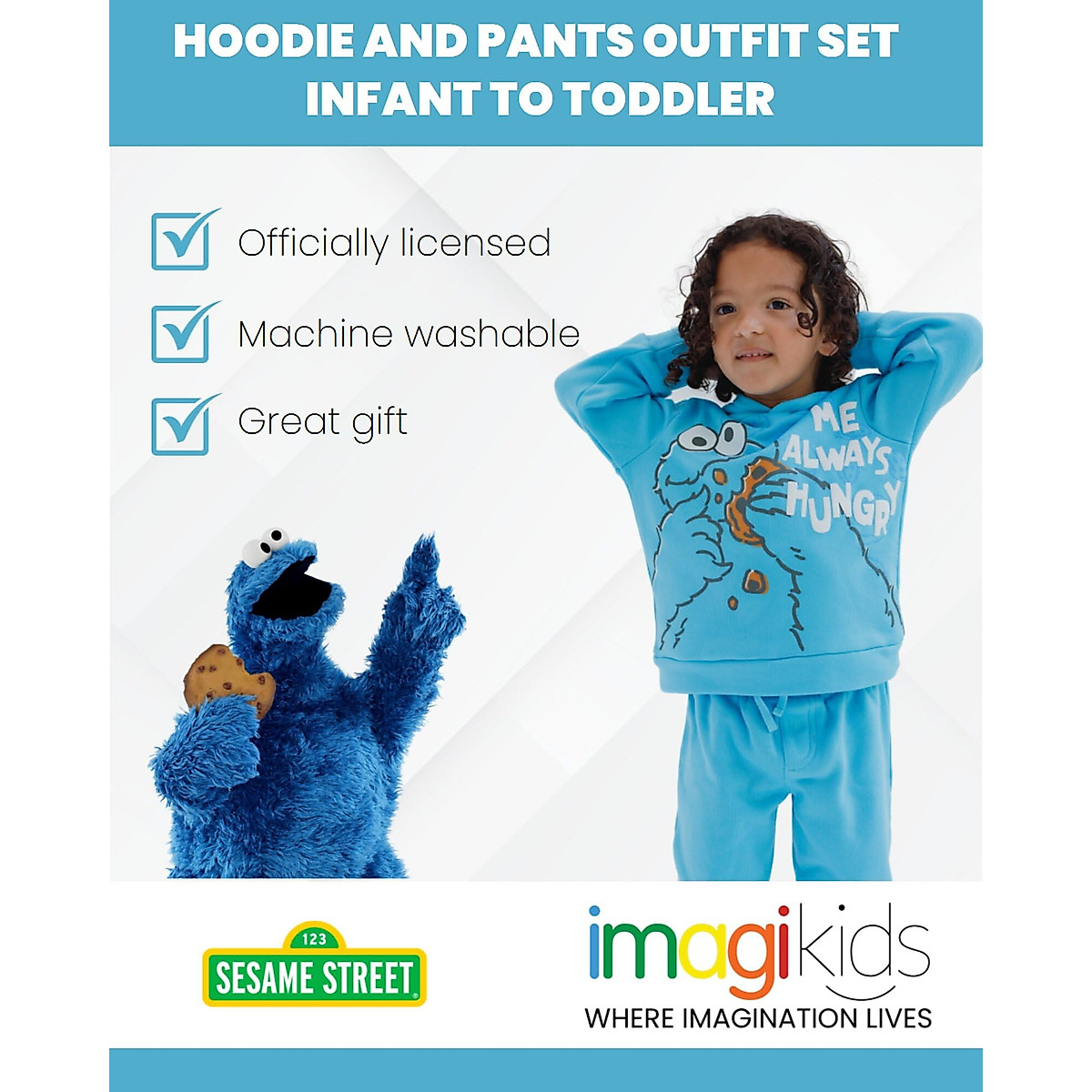 Sesame Street Cookie Monster Infant Baby Boys Fleece Pullover Hoodie and Pants Outfit Set Blue 12 Months