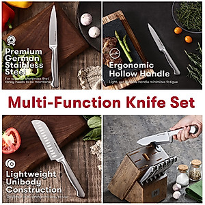 Master Maison Stainless Steel Kitchen Knife Set With Knife Block & Bonus Cleaver | German Stainless Steel Knives With Knife Sharpener & 6 Steak Knives | Butcher Block Knife Sets For Kitchen