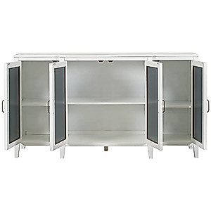 KLMM Stylish Mirrored Console Table Sideboard for Living Room Dining Room with 4 Cabinets and 3 Adjustable Shelves, Easy Assembly (White#O^)