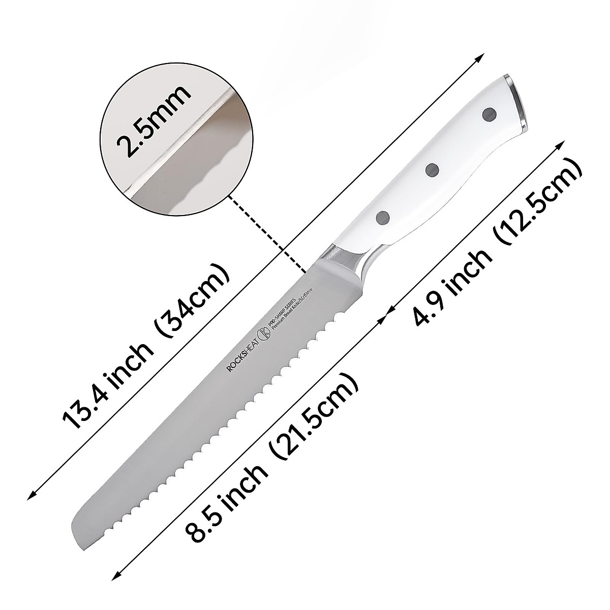 ROCKSHEAT Bread Knife 8.5 inch Ultra Sharp Serrated Bread Slicing Knife for Homemade Crusty Bread One-Pieces Fully Forged Stainless Steel Cake Knife