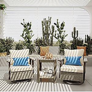 MeetLeisure 3-Piece Patio Wicker Bistro Set - Outdoor Porch Swivel Rattan Chairs Set of 2 with Matching Coffee Table & Premium Fabric Cushion, Beige