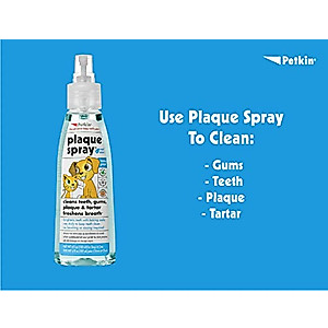 Petkin Plaque Spray, Cool Mint, 4 Fl Oz – Cleans Teeth & Gums, Removes Plaque & Tartar, Freshens Breath & Whitens Teeth with Baking Soda - Ideal Cat & Dog Dental Spray with No Brushing or Rinsing