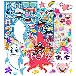 KARSLORA Stickers for Kids, 27 Sheets Make a Face Stickers for Kids, Make Your Own Stickers for Kids, Funny Animal Face Stickers, Party Favors for Kids
