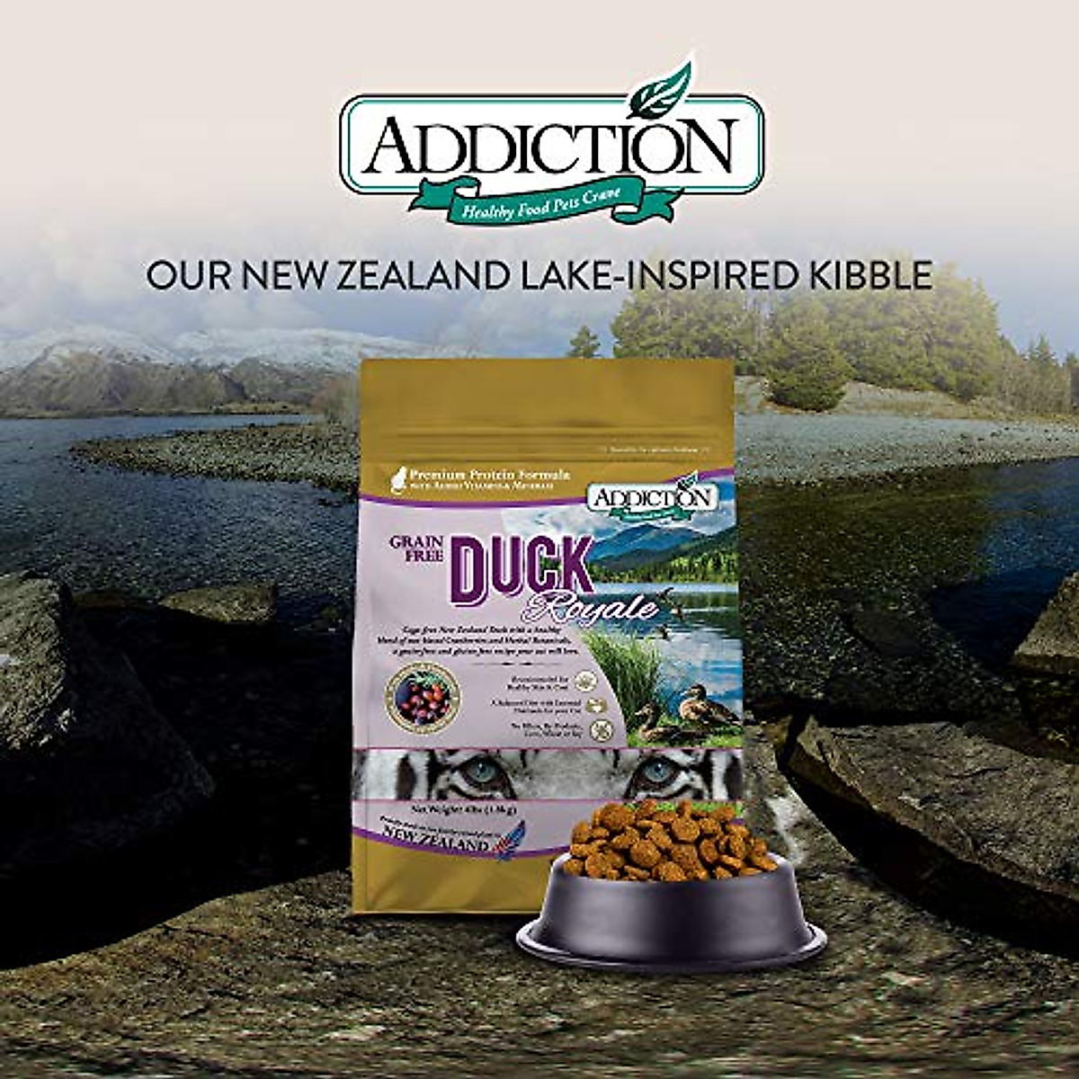 Addiction Grain-Free Duck Royale Entrée Dry Cat Food, Feline Beauty Formula Healthy Weight, Skin and Coat Health, Crafted in New Zealand - 4 lb
