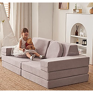 jela Kids Couch 10PCS Luxury, Floor Couch Floor Sofa Modular Furniture for Adults, Playhouse Play Set for Toddlers Babies, Modular Foam Play Couch (Classic, Moonlight Grey)