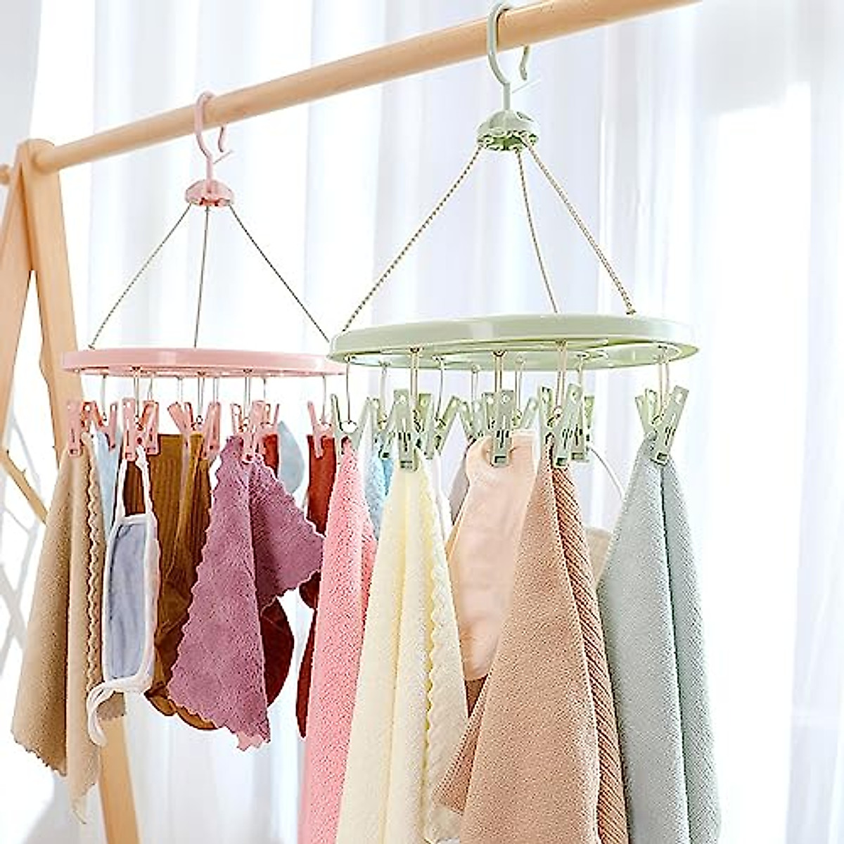 Ankexin Folding Clothes Drying Rack 24 Windproof Clips Collapsible Laundry Drying Rack Space Saver Clothes Rack for Bathroom