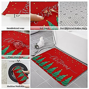 Libaoge Merry Christmas Kitchen Mat Rug 1 PCS Red Green Xmas Tree Yellow Stars Runner Rug Anti-Fatigue Comfort Memory Foam Standing Mat Non-Slip Floor Door Mat for Bathroom Bedroom 20x63in