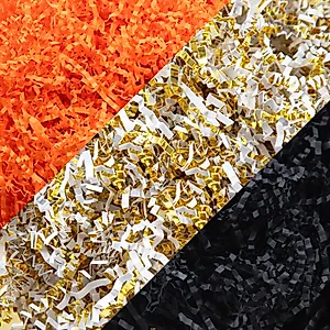 Jocomoni 10.6oz Halloween Crinkle Cut Paper Shred Filler Black Orange Crinkle Cut Paper Sherd Filler for Gift Wrapping Craft DIY Packaging Filling Party Supply