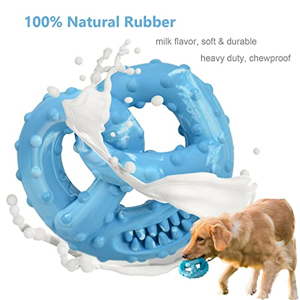 Ousiya Dog Chew Toys Aggressive Chewers - Puppy Teething Chew Toy Extra Durable Dog Toys for Small Medium Large Breeds Include Squeaky Balls Teeth Brush Rubber Chew Toys Interactive Play
