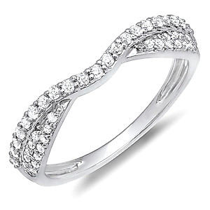 Dazzlingrock Collection 0.36 Carat (ctw) 10k Round Diamond Stackable Wedding Band for Women 1/3 CT, White Gold, Size 5