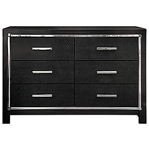 Signature Design by Ashley Kaydell Glam 6 Drawer Dresser with Faux Alligator Panels & Chrome-Tone Accents, Black