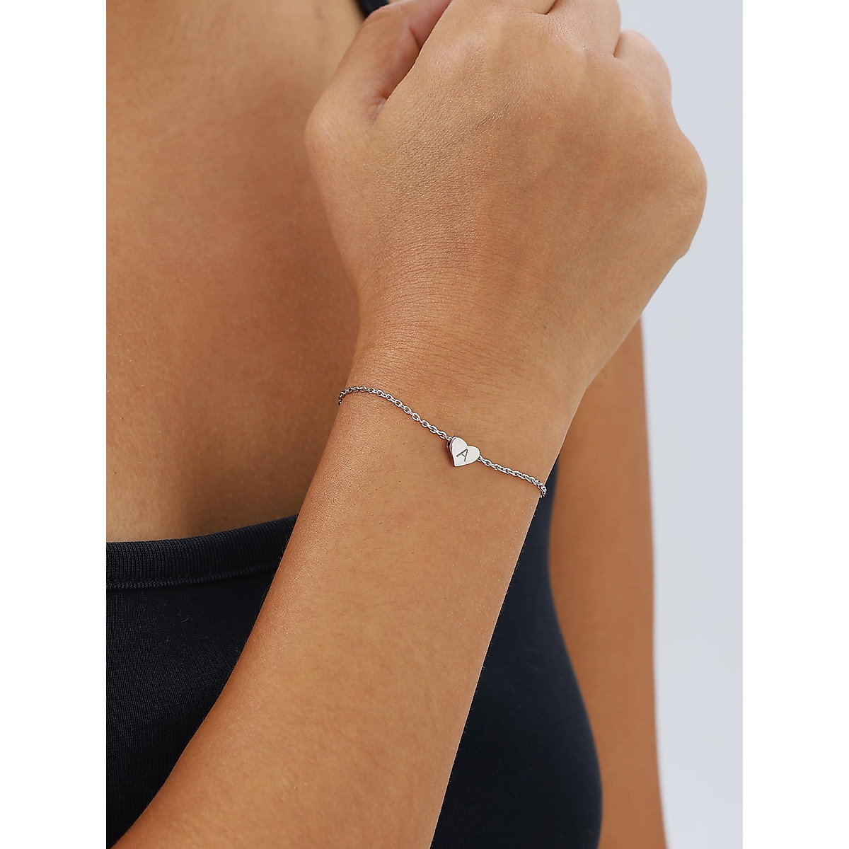 ChicSilver Womens Heart Bracelet 925 Sterling Silver Simple Letter C Alphabet Heart Charm Bracelet Dainty Heart Initial Bracelet