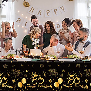 3 Pack 80th Birthday Decorations for Men 80th Birthday Tablecloth Disposable Plastic 80th Birthday Table Cover Rectangular Black and Gold Table Cloths for 80th Parties Decoration (80th)