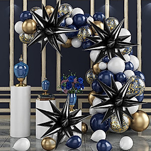 60 Pcs Black Star Balloons Explosion 12 Point Foil Cone Balloons Magic Starburst Balloons Large for Wedding Anniversary Backdrop Birthday Party Decorations