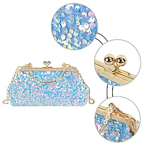 Women Mini Glitter Sequin Evening Handbag Clutch Metal Top-handle Bag Chain Strap Cross-body Bag Kissing Lock