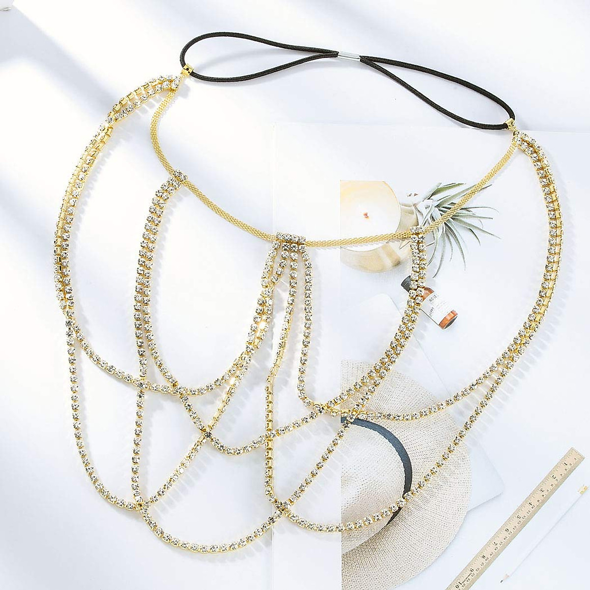 Dresbe Boho Rhinestones Leg Chain Layered Body Chains Ballerina Thigh Chain Party Bikini Body Jewelry Accessories for Women and Girls (Gold)