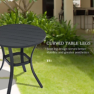 VICLLAX Small Round Patio Dining Table, All Weather Metal Outdoor Table for Lawn Garden, 27.5"x 27.5" Patio Bisto Table for Outside, Black