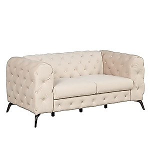kevinplus 63'' Loveseat Chesterfield Sofa Couch for Living Room, Velvet Modern 2-Seat Button Tufted Upholstered Small Sofa Couch with Strong Metal Legs for Apartment Bedroom Office, Beige