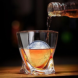 LIGHTEN LIFE Whiskey Glasses with Ice Molds-(2 Crystal Bourbon Glass,2 Iceball Maker,2 Coasters) in Gift Box,Non-Lead Whiskey Rock Glasses,Old Fashioned Glass for Liquor,Whiskey Glass Set 2 for Men