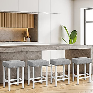 Giantex Bar Stools Set of 2, 24.5" Counter Height Backless Barstools with Nailhead Linen Foam Seat, Foot Rest, Max Load 330 Lbs Rubber Wood Bar Stools for Kitchen Island Pub