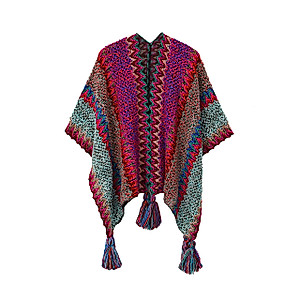 BOCOSO Knit Shawl Wraps Poncho Cape for Women, Ladies Knitted Cardigan Kimono with Fringe for Fall Winter