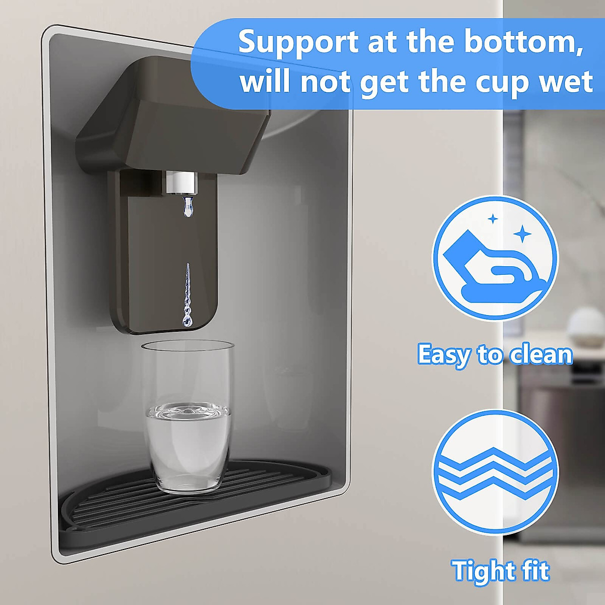 Refrigerator Drip Catcher Tray .JIUBAR Non-slip Cuttable fridge water Dispenser Drip Tray,Silicone refrigerator Water Drip Catcher for GE, Samung Fridge Drip Tray (SemiCircular-Black)