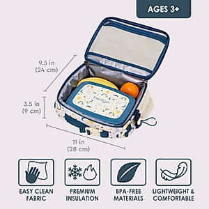 Bentgo Kids Lunch Bag - Durable, Double-Insulated Lunch Bag for Kids 3+; Holds Lunch Box, Water Bottle, & Snacks; Easy-Clean Water-Resistant Fabric & Multiple Zippered Pockets (Friendly Skies)